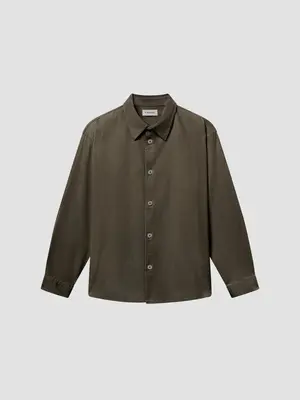 FRAME Micro-cordurory Long-sleeve Overshirt - Mud Grey