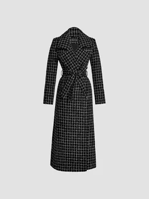 Sentaler Check Suri Alpaca-blend Tweed Tie-waist Coat - Black Check