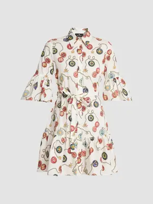 Etro Status Printed Poplin Cotton Mini Dress - Print White Base