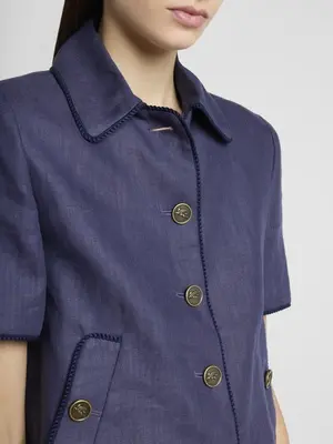 Etro Piped Linen Short-sleeve Jacket