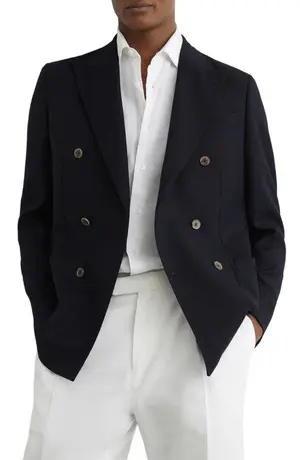 REISS Osteria Wool Double Breasted Sport Coat - Navy