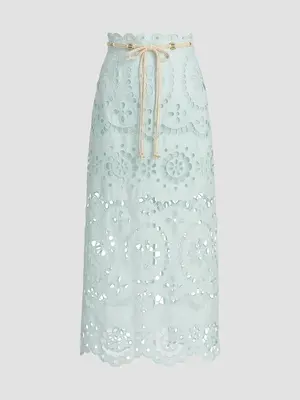 Zimmermann Awaken Laser-cut Linen Midi-skirt - Mint