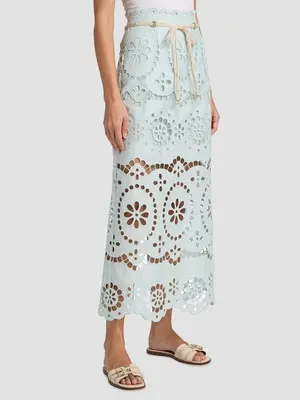 Zimmermann Awaken Laser-cut Linen Midi-skirt