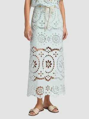 Zimmermann Awaken Laser-cut Linen Midi-skirt