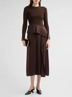 Simkhai Ornella Satin Peplum Midi Dress