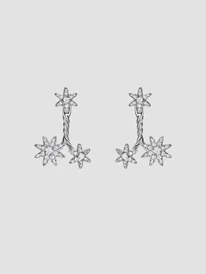 David Yurman Petite Starburst Cluster Drop Earrings In Sterling With Diamonds, 18.8mm