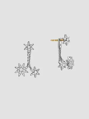 David Yurman Petite Starburst Cluster Drop Earrings In Sterling With Diamonds, 18.8mm
