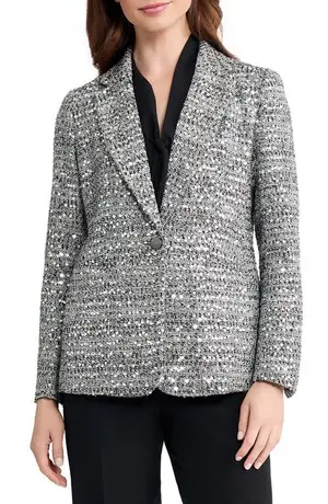 KASPER Sequined One-button Blazer - Silver Multi