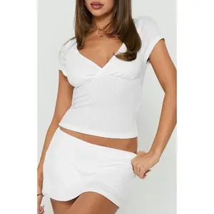 Princess Polly Mossie Cap Sleeve Crossover Pointelle Tee - White