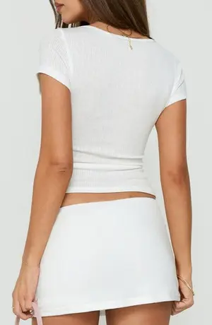 Princess Polly Mossie Cap Sleeve Crossover Pointelle Tee - White