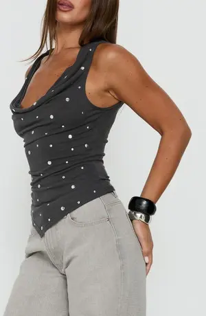 Princess Polly Quiet Confidence Studded Cowl Neck Top