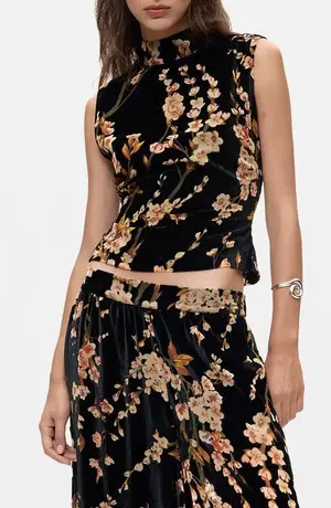 Desigual Floral Mock Neck Top - Black