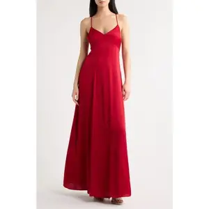 HELLO MOLLY Luxe Horizon Satin Maxi Dress - Red