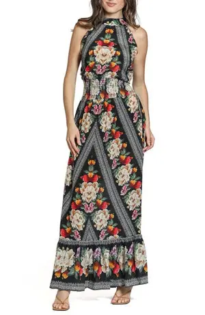 APNY Halter Neck Maxi Dress - Black Multi