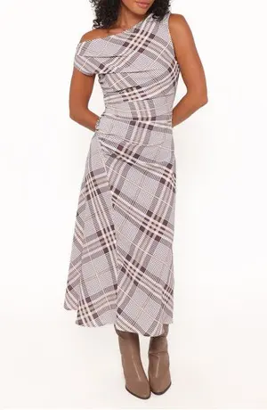 PETAL & PUP Dawn Off The Shoulder Midi Dress - Plaid