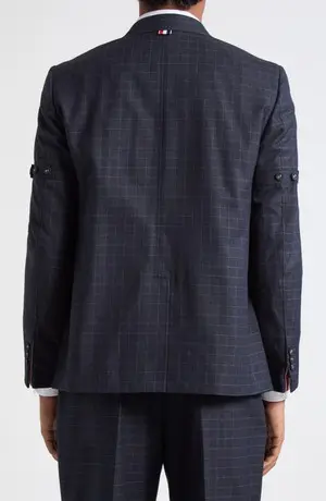 Thom Browne Unstructured Plaid Cotton & Wool Sport Coat - Navy