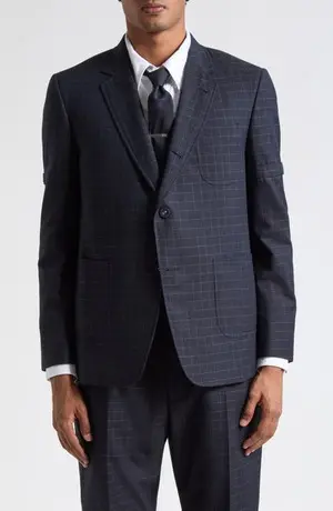 Thom Browne Unstructured Plaid Cotton & Wool Sport Coat - Navy