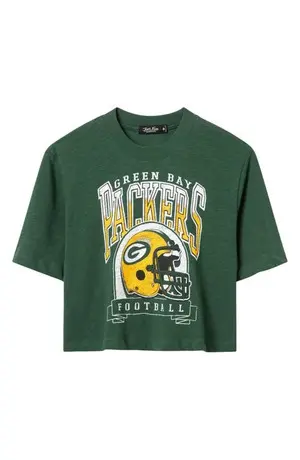 Junk Food Green Bay Packers Helmet Graphic Crop T-shirt - Hunter