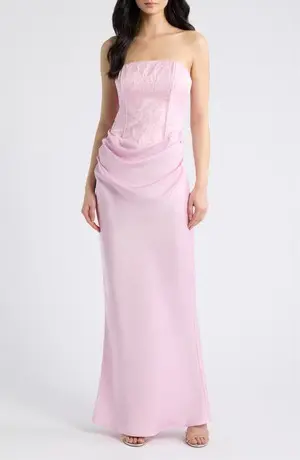HELLO MOLLY Dressed To Dazzle Strapless Lace Corset Maxi Dress - Pink