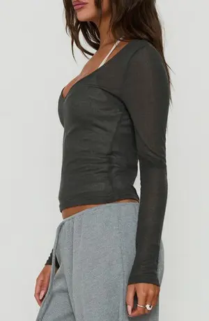 Princess Polly Kaiyah Sheer V-neck Long Sleeve Top