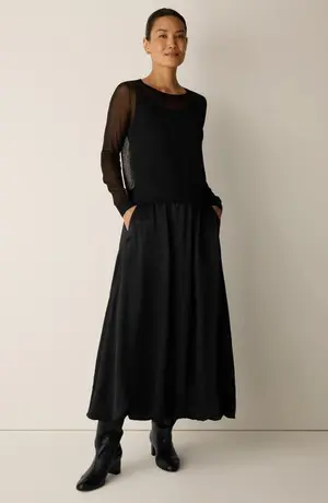 Eileen Fisher Crinkled Satin Bubble Hem Skirt