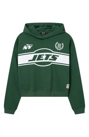 Junk Food New York Jets Oversized Cropped Graphic Hoodie - Hunter