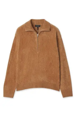 Rag & Bone Jada Brushed Cashmere Half Zip Sweater - Camel