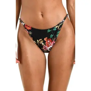 L'AGENCE Violet Gilded Garden Moderate Bikini Bottoms - Black