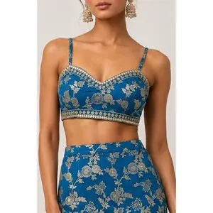 HOLICHIC Leya Brocade Crop Top - Blue
