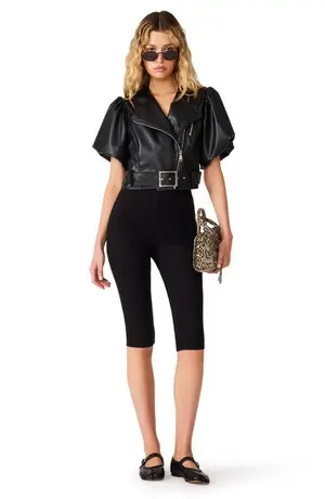 Steve Madden Madlin Faux Leather Moto Jacket With Puff Sleeves