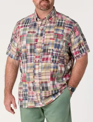 Vineyard Vines Big & Tall Madras Patchwork Plaid Sport Shirt - Multi Patchwork