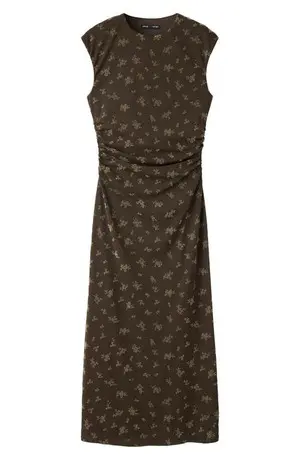 Mango Devor Ruched Cap Sleeve Maxi Dress - Brown