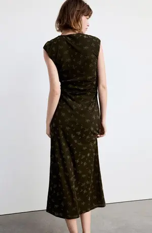 Mango Devor Ruched Cap Sleeve Maxi Dress