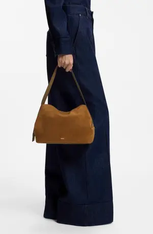 BOSS Caylie Small Faux Leather Hobo Bag - Medium Beige