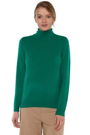 JENNIE LIU Classic Turtleneck Cashmere Sweater Forest