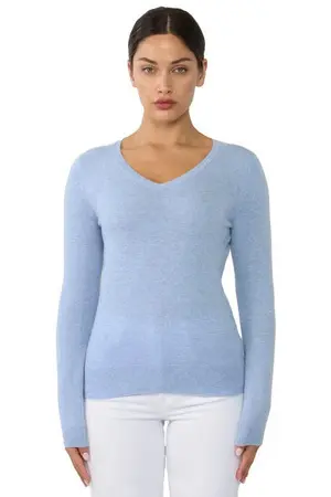 JENNIE LIU Classic V-neck Cashmere Sweater Sky