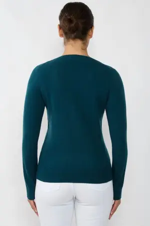 JENNIE LIU Classic V-neck Cashmere Sweater - Teal