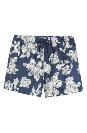 BOSS Floral Print Swim Trunks - Navy