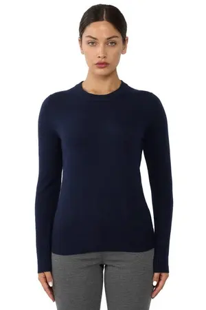 JENNIE LIU Classic Crewneck Cashmere Sweater Navy