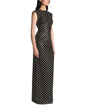 Bcbgmaxazria Rylan Metallic Dot High Neck Gown