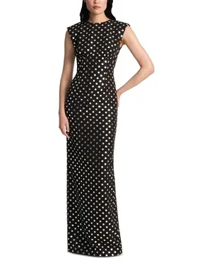 Bcbgmaxazria Rylan Metallic Dot High Neck Gown