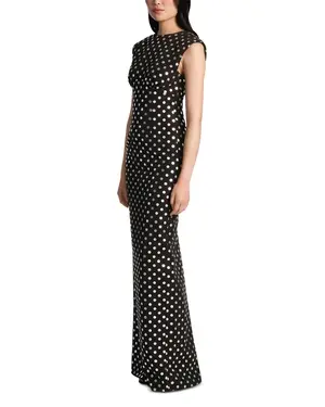 Bcbgmaxazria Rylan Metallic Dot High Neck Gown