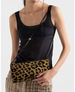 Prada Small Printed Calf Hair Shoulder Bag - Neutral