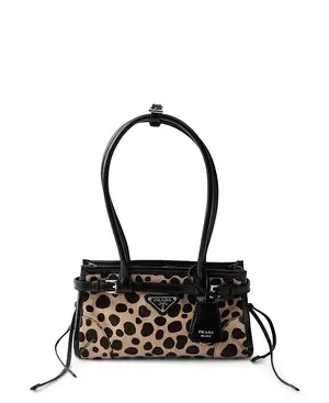 Prada Bonnie Small Printed Calf Hair And Leather Handbag - Neutral