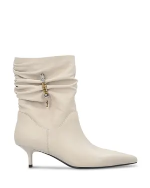 Pinko Gloria 28 Ruched Leather Ankle Boots - Ivory