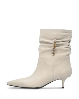 Pinko Gloria 28 Ruched Leather Ankle Boots - Ivory