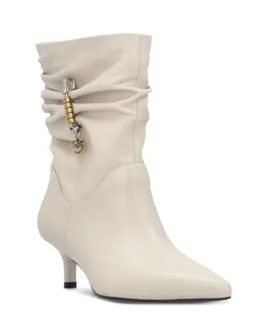 Pinko Gloria 28 Ruched Leather Ankle Boots - Ivory