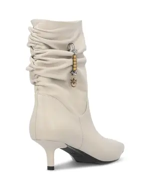 Pinko Gloria 28 Ruched Leather Ankle Boots - Ivory