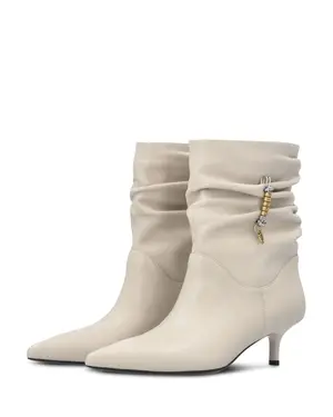 Pinko Gloria 28 Ruched Leather Ankle Boots - Ivory