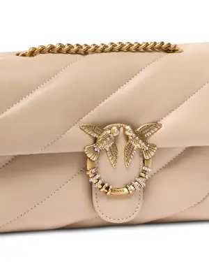 Pinko Puff Mini New Buckle Quilted Leather Crossbody Bag - Beige